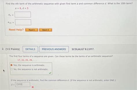 solved find the nth term of the arithmetic sequence with