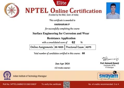 Hariharan P On Linkedin Nptel Gce Surfaceengineering 10 Comments
