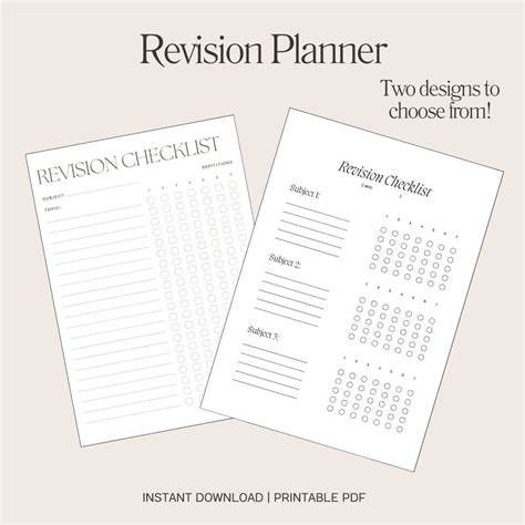 Revision Checklist Digital Revision Checklist Printable Revision