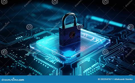 Cybersecurity Concept Depicting A Padlock On Top Of A Microchip Board Symbolizing Protection