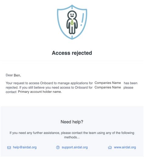 access to a company pending rejected airdat support centre