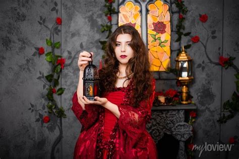 A Beautiful Girl In A Magnificent Red Dress Of The Rococo Era Wall Mural • Murals Costume