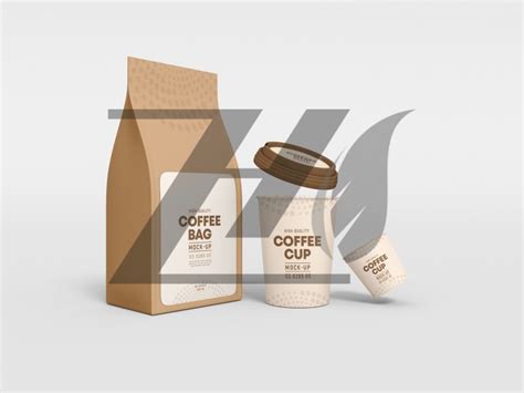 دانلود فایل لایه باز موکاپ فنجان کاغذی و پاکت بسته بندی قهوه دانلود