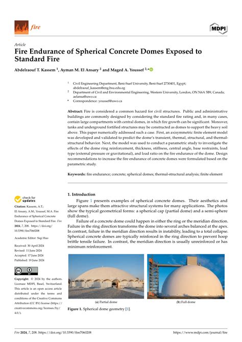 Pdf Fire Endurance Of Spherical Concrete Domes Exposed To Standard Fire