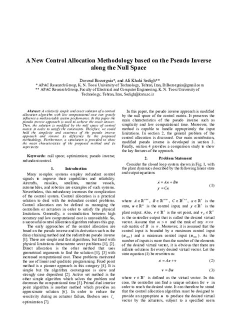 Pdf A New Control Allocation Methodology Based On The Pseudo Inverse