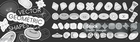 잔인함에서 영감을 받은 다양한 선형 형태의 스티커 세트 이상한 와이어프레임 벡터 3d 기하학적 모양 그림의 왜곡 및 변형 디자인