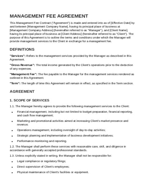 Management Fee Contract Template Fill Out And Sign Online Dochub