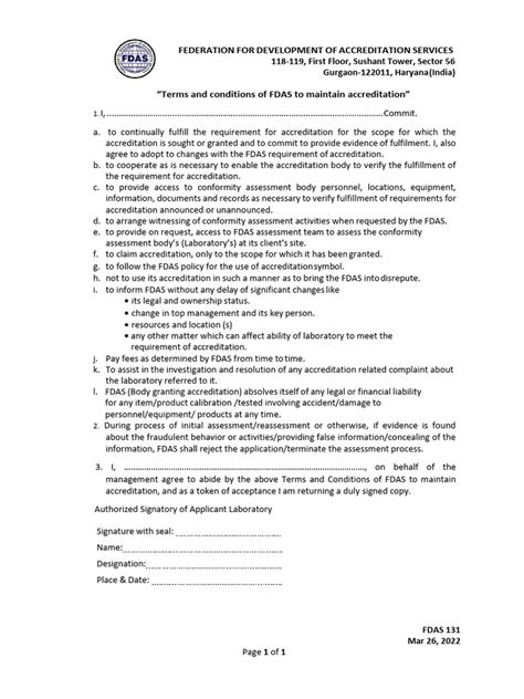 Fdas 131 Terms And Conditions Of Fdas To Maintain Accreditation Pdf