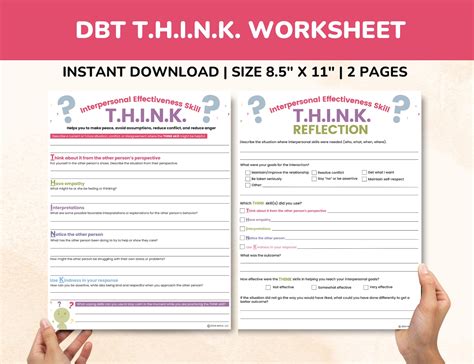 Dbt Think Skill Worksheet 2 Page Fillable Pdf Interpersonal