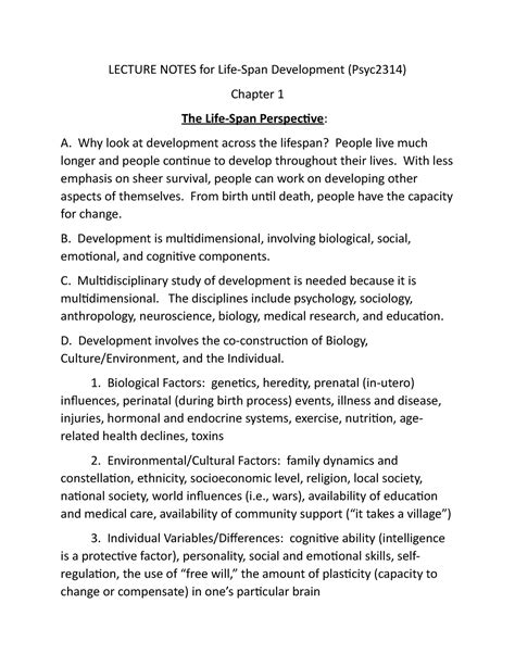 Lifespan Chapter 1 Topic 1 Online Lecture Lecture Notes For Life Span Development Psyc2314
