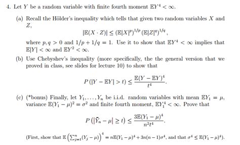 4 let y be a random variable with finite fourth