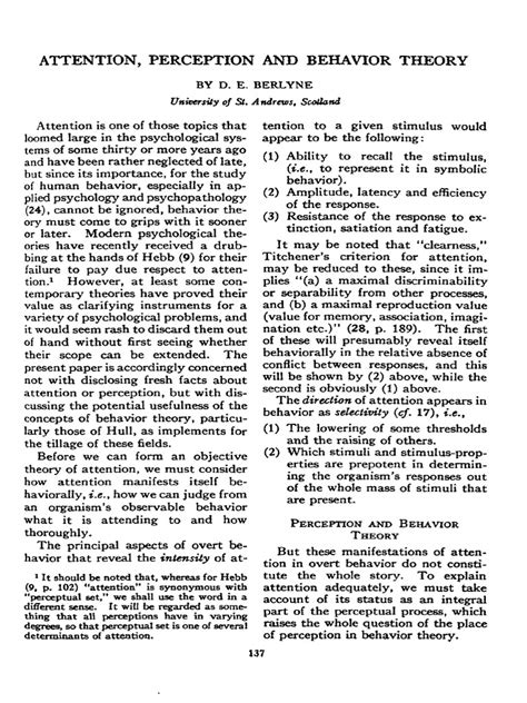 Attention Perception And Behavior Theory Berlyne D E Z Library Pdf Perception