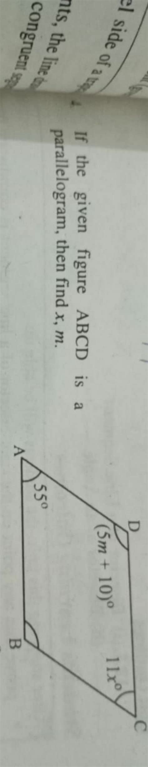 4 If The Given Figure Abcd Is A Parallelogram Then Find X M Filo