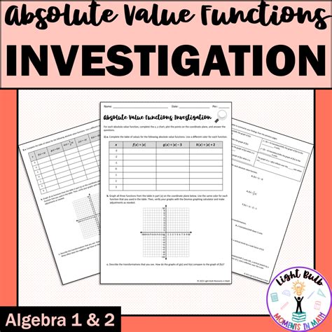 Absolute Value Functions Transformations Investigation Light Bulb