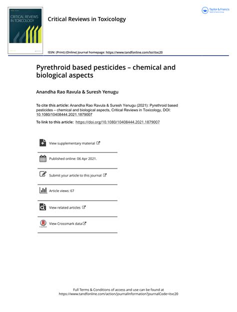 Pdf Pyrethroid Based Pesticides Chemical And Biological Aspects