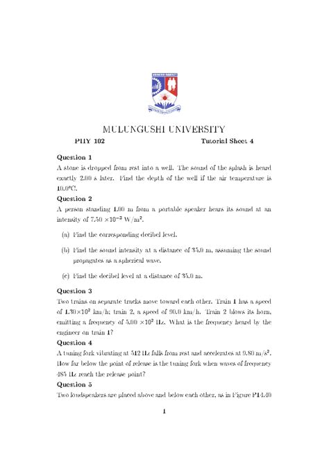 Tutorial Sheet 4 Mulungushi University Phy 102 Tutorial Sheet 4