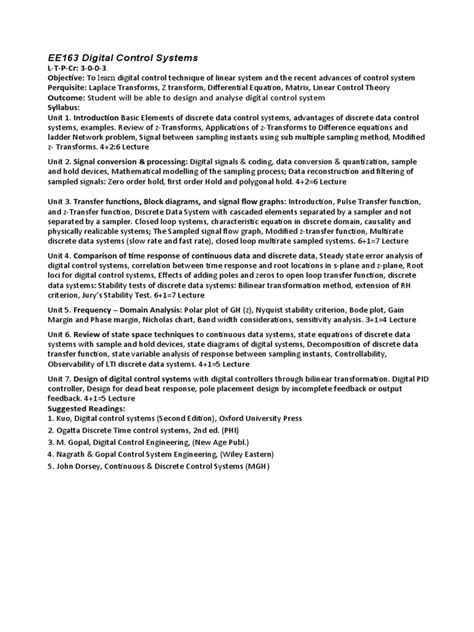Ee163 Digital Control Systems Pdf Control Theory Systems Science