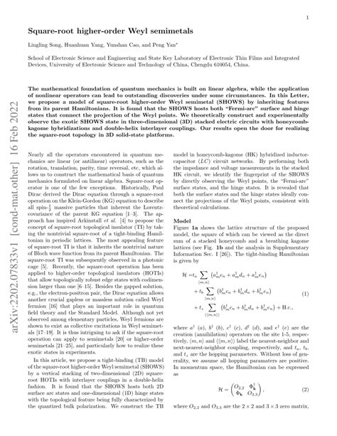 Pdf Square Root Higher Order Weyl Semimetals