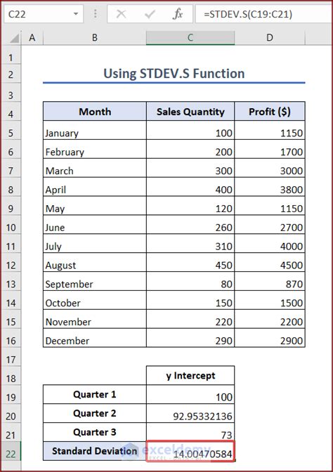 How To Calculate Standard Deviation Of Y Intercept In Excel