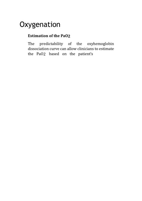 oxygenation oxygenation estimation of the pao the predictability of