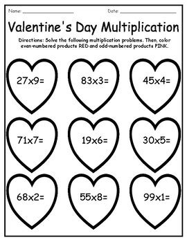 Valentine S Day 2 Digit Multiplication By Type B Teacher Says TPT
