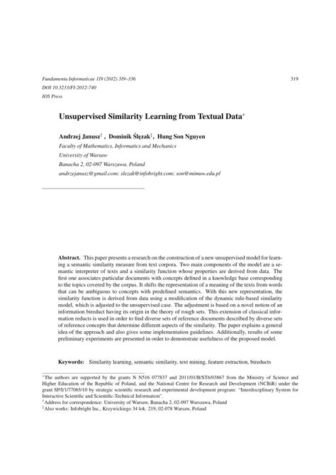 Pdf Unsupervised Similarity Learning From Textual Data