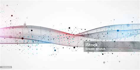 와이어프레임 웨이브 플렉서스 효과가 있는 트렌디한 플루이드 커버 디자인 기술 배경 바둑판에 대한 스톡 벡터 아트 및 기타 이미지