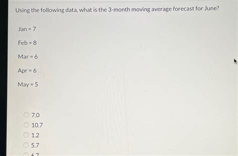 solved using the following data what is the 3 month moving