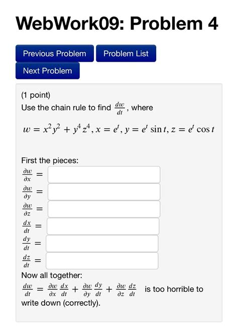 solved webwork09 problem 4 1 point use the chain rule to