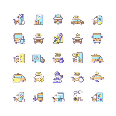 Taxi Service Rgb Color Icons Set Outline Web Clipart Vector Outline Web Clipart Png And