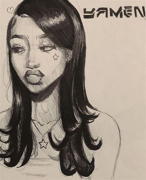 A Drawing Of A Womans Face With Stars On Her Forehead And Nose Piercings