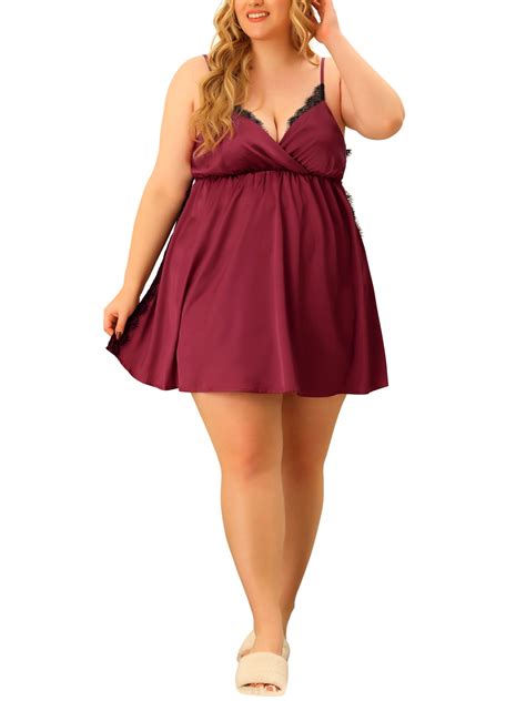 Unique Bargains Womens Plus Size Sleep Dress Camisole Side Slit Satin