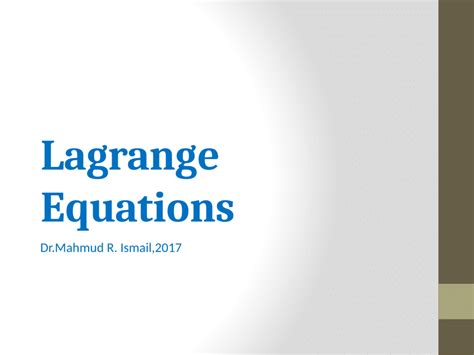 PDF Lagrange Method