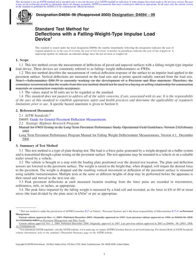 ASTM D Red Standard Test Method For Deflections With A Falling Weight Type Impulse Load