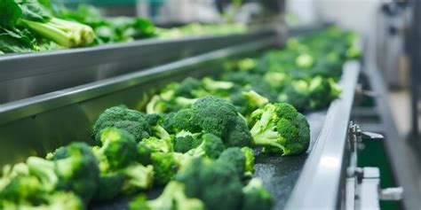 Automated Processing Line With Fresh Broccoli In Modern Food Production