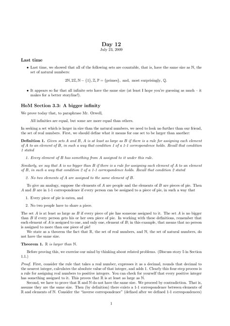 A Bigger Infinity Ideas In Mathematics Handout Math 170 Docsity