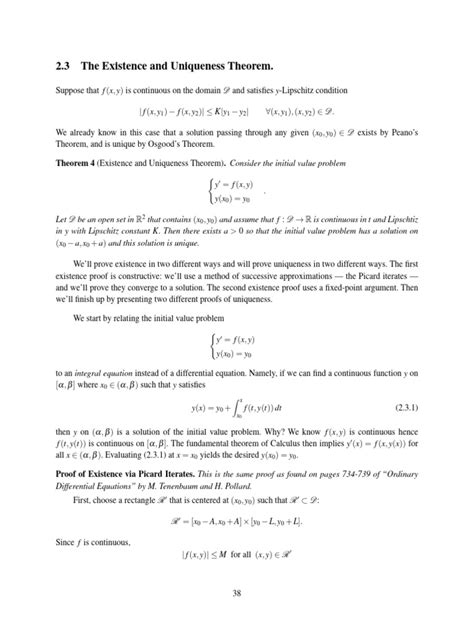 Existence And Uniqueness Notes Pdf Applied Mathematics