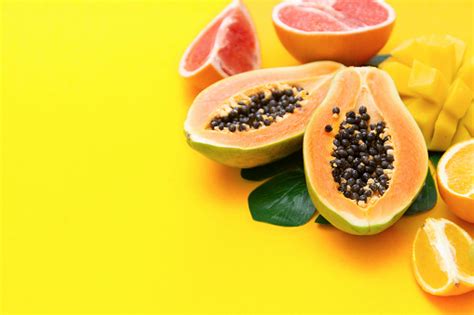 신선한 신선한 과일 여름 다채로운 배경 공간을 복사합니다 맛있는 과일 음식 모형 파파야에 대한 스톡 사진 및 기타 이미지 파파야 오렌지 감귤류 과일 0명 Istock