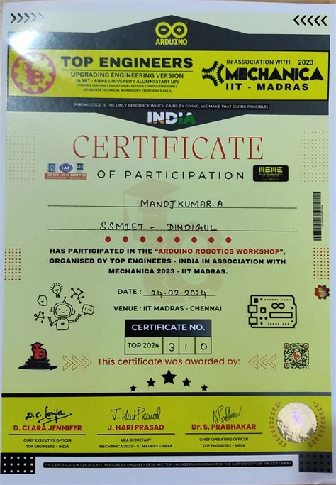 Manojkumar A On Linkedin Participated In Arduino Robotics Workshop