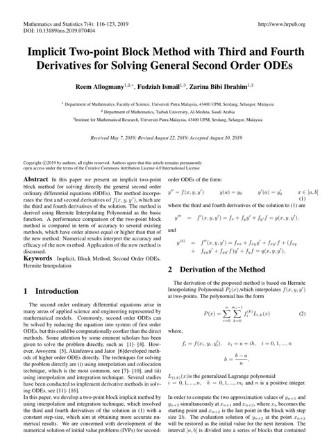 pdf implicit two point block method with third and fourth derivatives