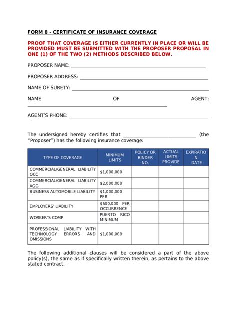 No 8certificate Of Insurance Coverage Doc Template Pdffiller