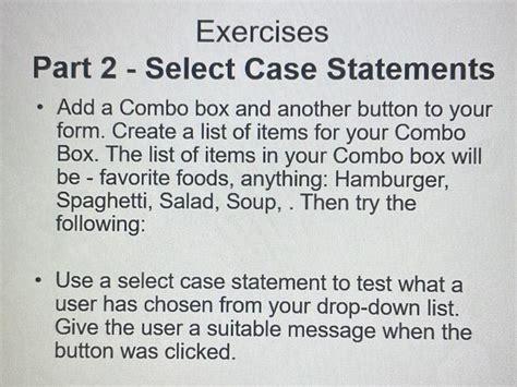 Solved A Exercises Part 2 Select Case Statements Add A