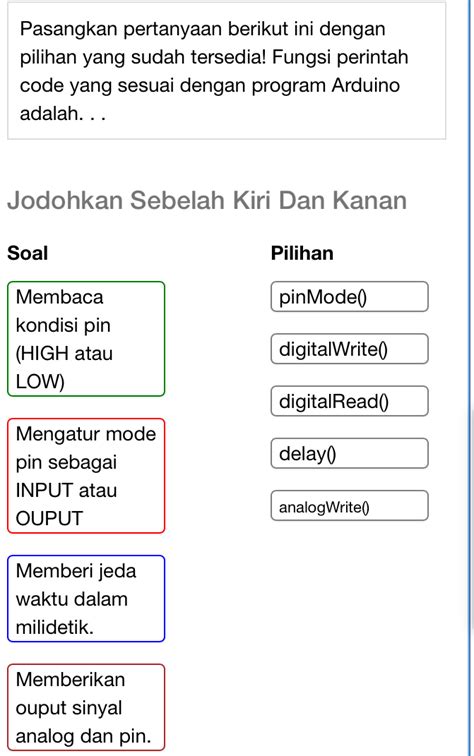 Pasangkan Pertanyaan Berikut Ini Dengan Pilihan Yang Sudah Tersedia