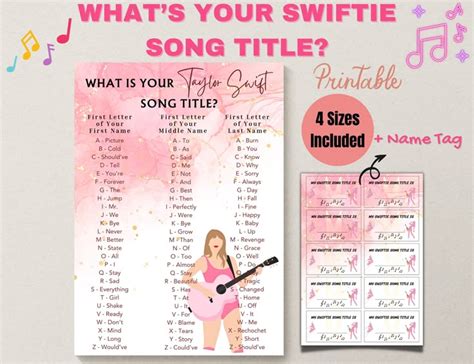 Whats Your Swiftie Name Poster Song Title Swiftie Party Games Taylor Party Game Bundle T