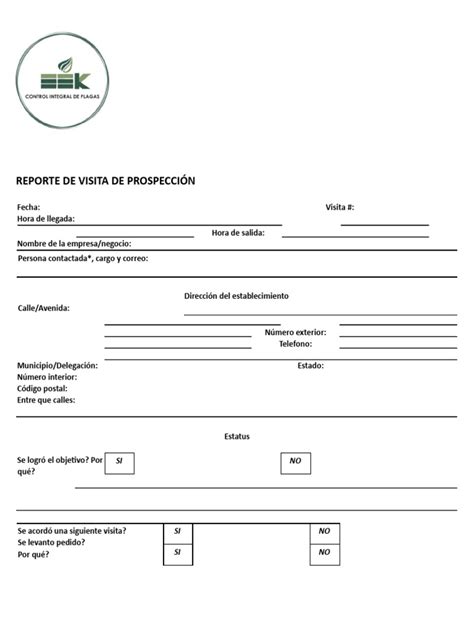 Reporte De Visita De Prospección Comercial Pdf