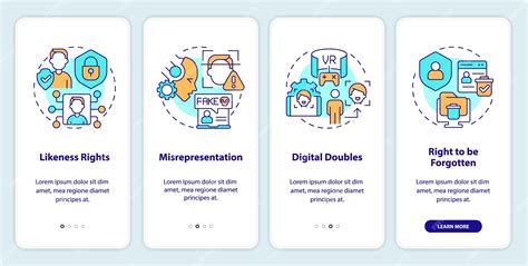 2d иконы представляющие киберзаконный набор экрана мобильного приложения Пройдите 4 шага