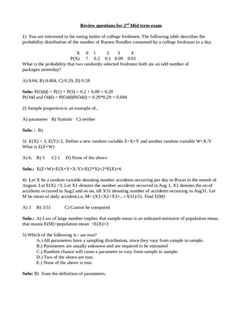 Review Questions For Midterm Exam Differential Equations And Algebra Stat 201 Docsity