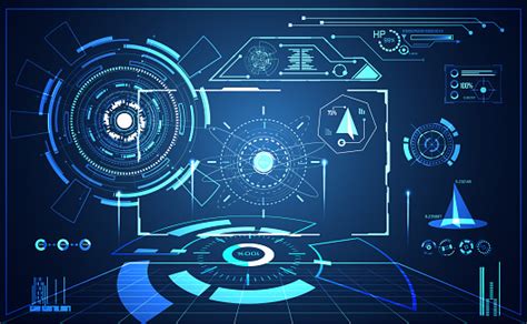 디지털 데이터 차트 통신 컴퓨팅 및 하이테크 미래 디자인 배경에 원 퍼센트 활력 혁신의 추상 기술 Ui 미래 개념 Hud 인터페이스 홀로그램 요소 0명에 대한 스톡 벡터