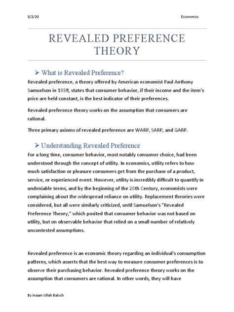 Revealed Preference Theory Economics Pdf Utility Economics