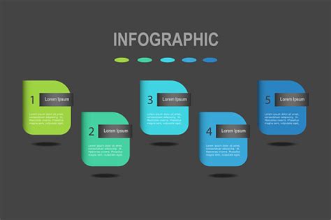 인포그래픽 요소 템플릿 5단계 비즈니스 컨셉 회색 그라디언트 레이블이 있는 다채로운 사각형 워크플로 레이아웃 디자인 다이어그램
